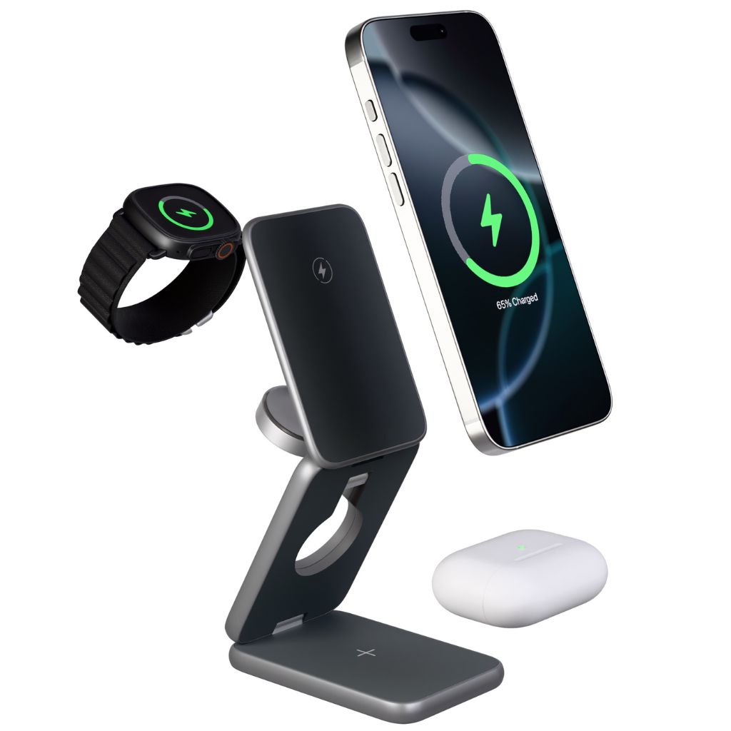 Portable 3-in-1 Wireless Charger | Sleek Foldable Design for Travel