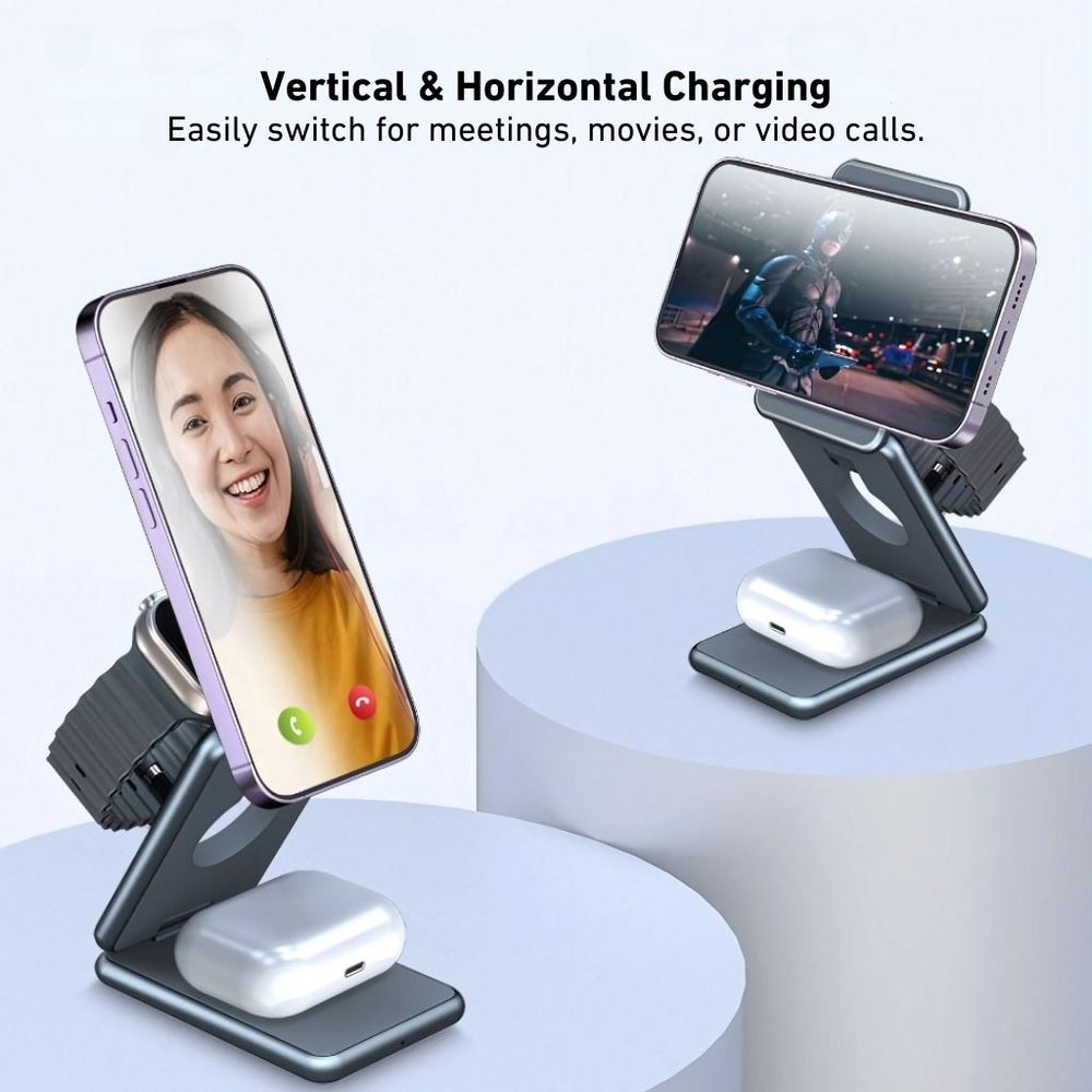 Portable 3-in-1 Wireless Charger | Sleek Foldable Design for Travel